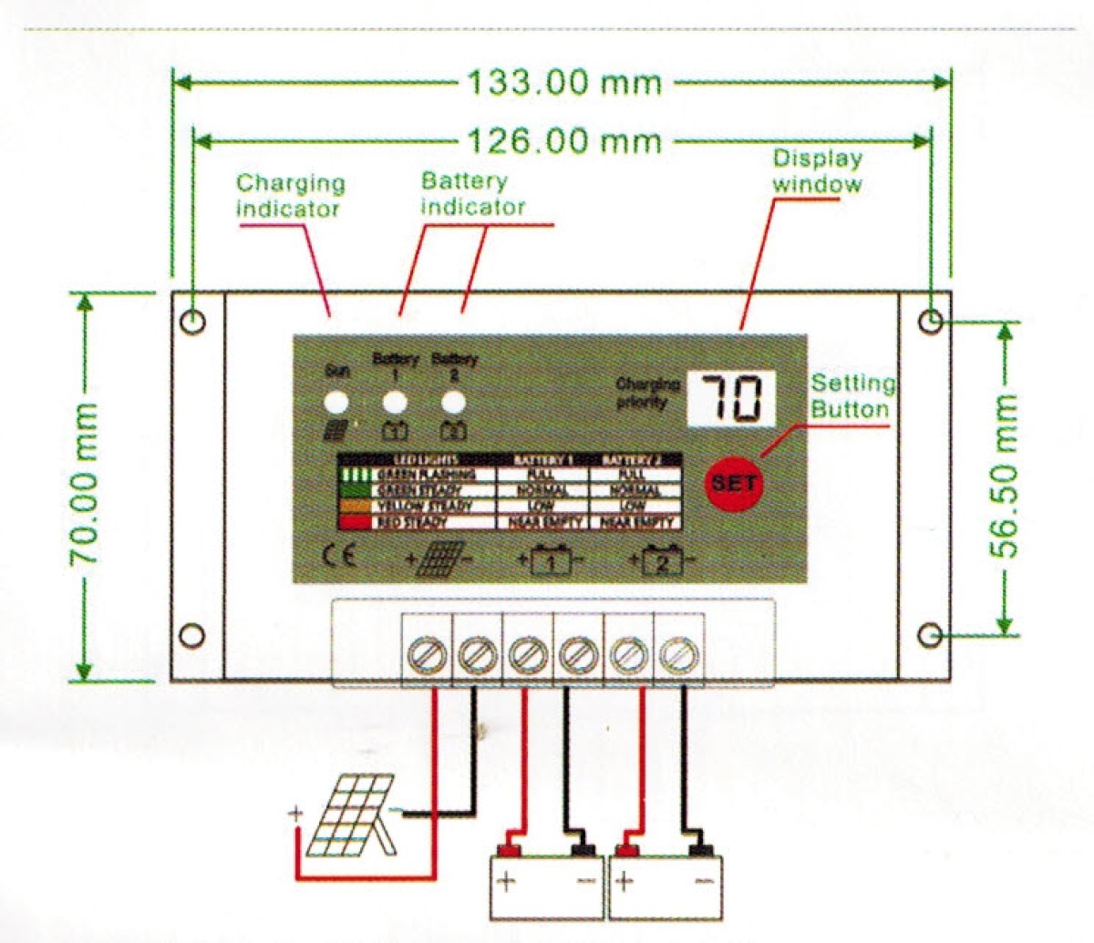 Regulator punjenja za 2 akumulatora 20A 12V-24V PWM