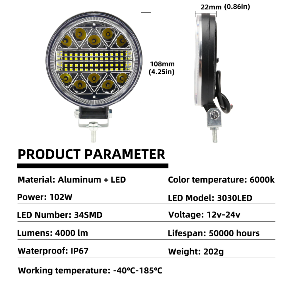 Reflektor 102W 12 - 36V LED IP67